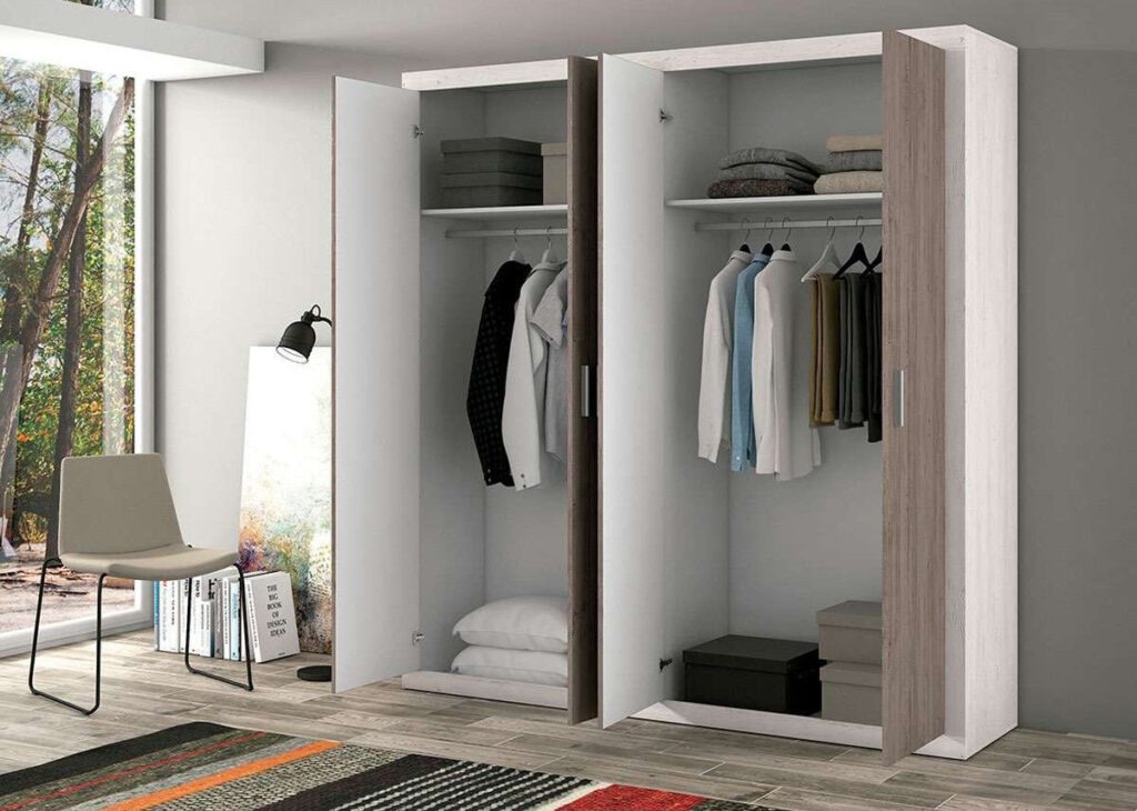 Armario 4 puertas batientes Lara Andersen Pino y Gris | Amuéblate Online